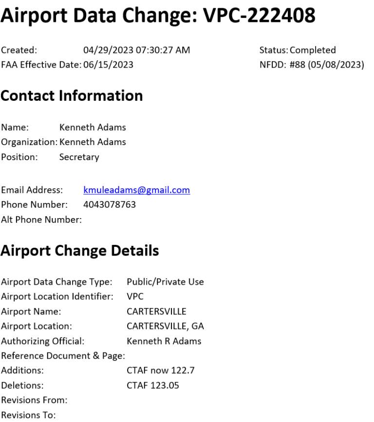 Notifications – Cartersville Airport